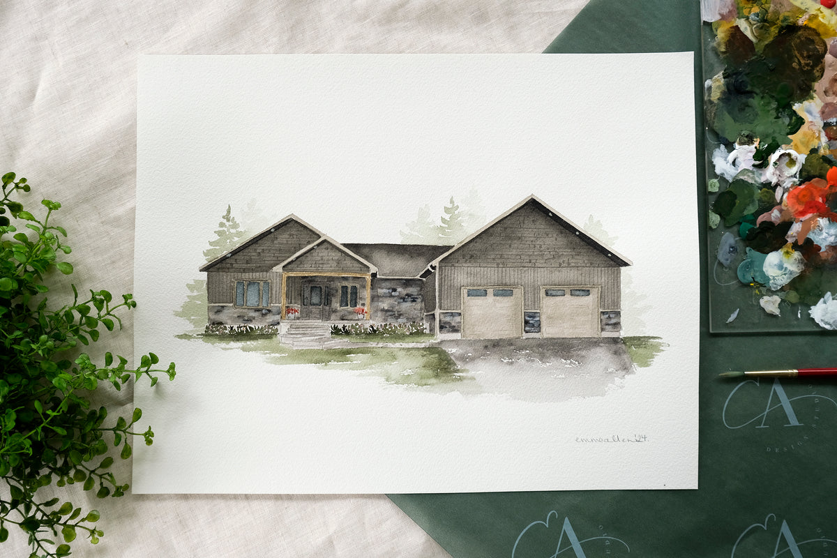 Custom Watercolour House Portrait – Emma Allen Design Studio